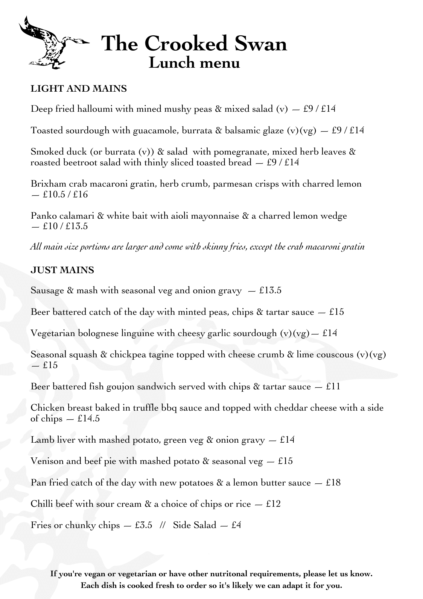 Food & Drink – The Crooked Swan